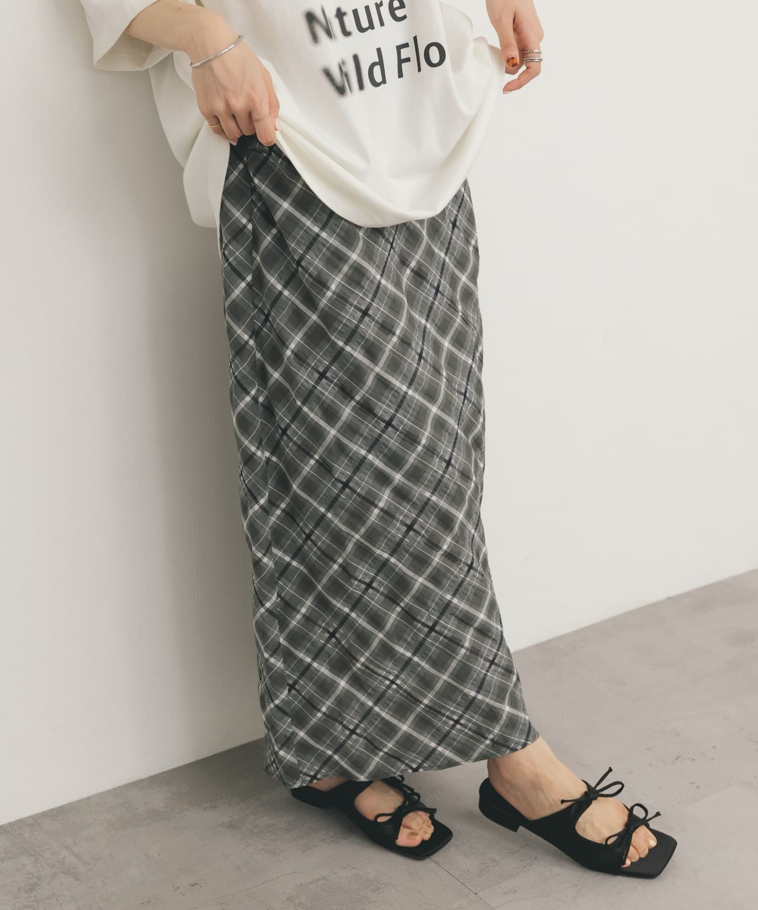 シアーチェックIラインスカート(one MOSS GRAY): スカート｜URBAN RESEARCH公式ファッション通販